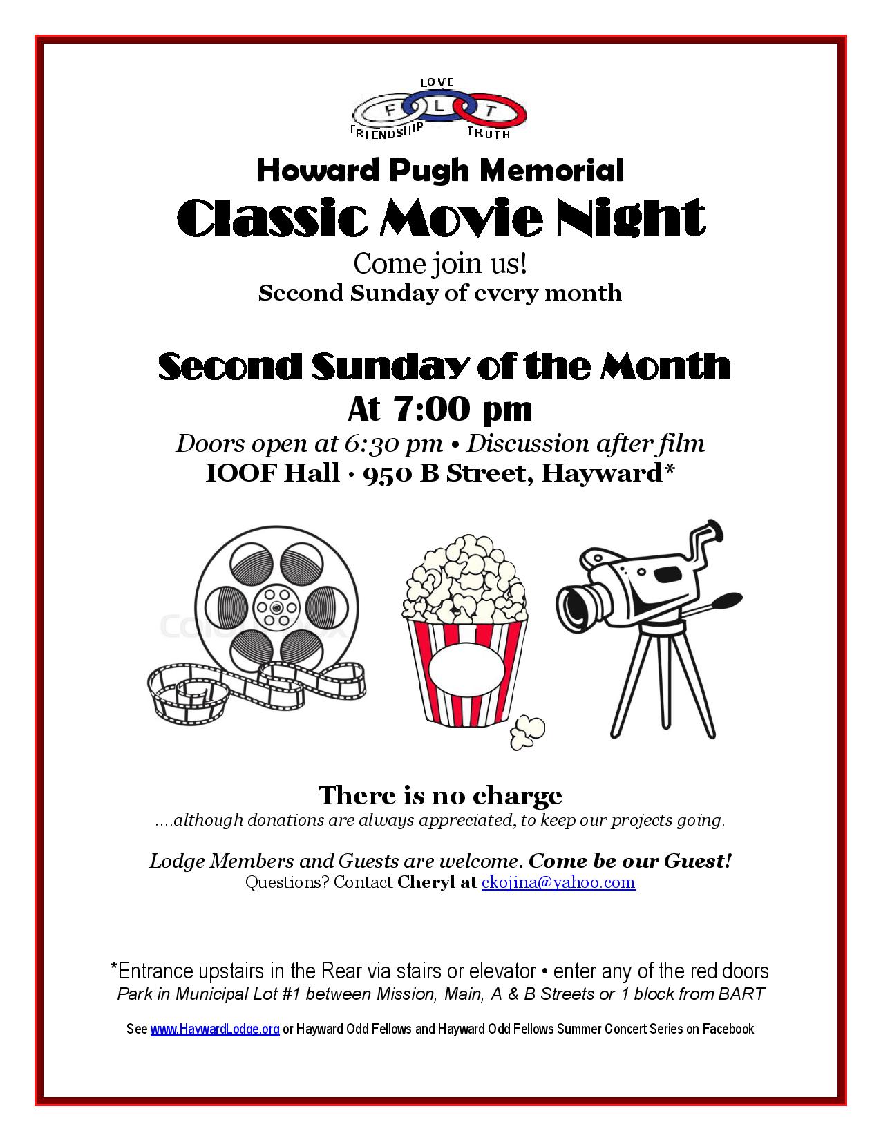 monthly Howard pugh memorial classic movie night | Hayward Odd Fellows